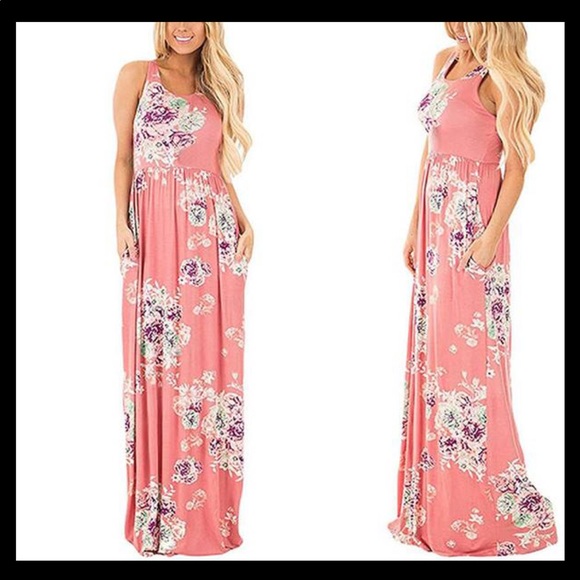 Dresses | Womens Racerback Style Maxi Floral Dress Pinkl | Poshmark